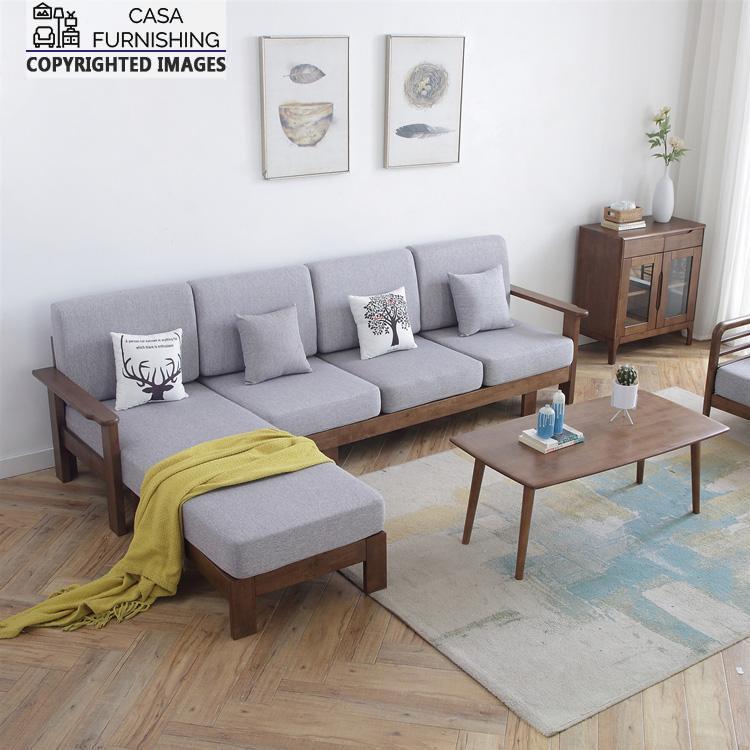 L Type Sofa | Simple Wooden Sofa Set in Sheesham | Casa Furnishing